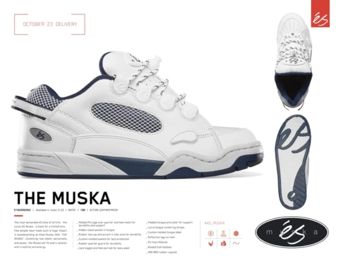 és Muska Shoe - White/Navy – Pro Skateboards & Snowboards